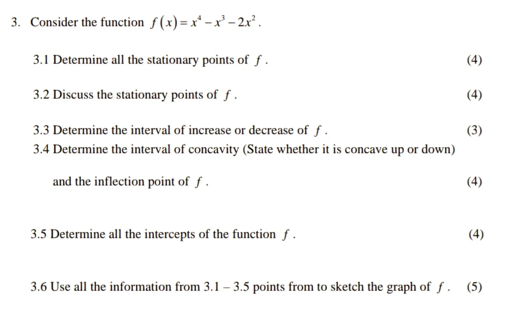 Solved Consider the function f(x)=x4-x3-2x2.3.1 ﻿Determine | Chegg.com