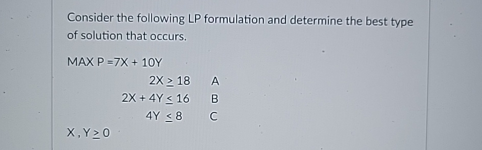 Solved Consider the following LP formulation and determine | Chegg.com