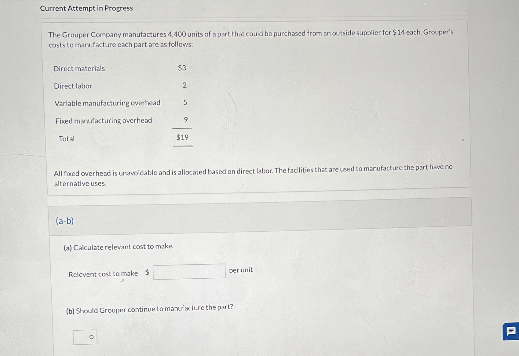 Solved Current Attempt in ProgressThe Grouper Company | Chegg.com