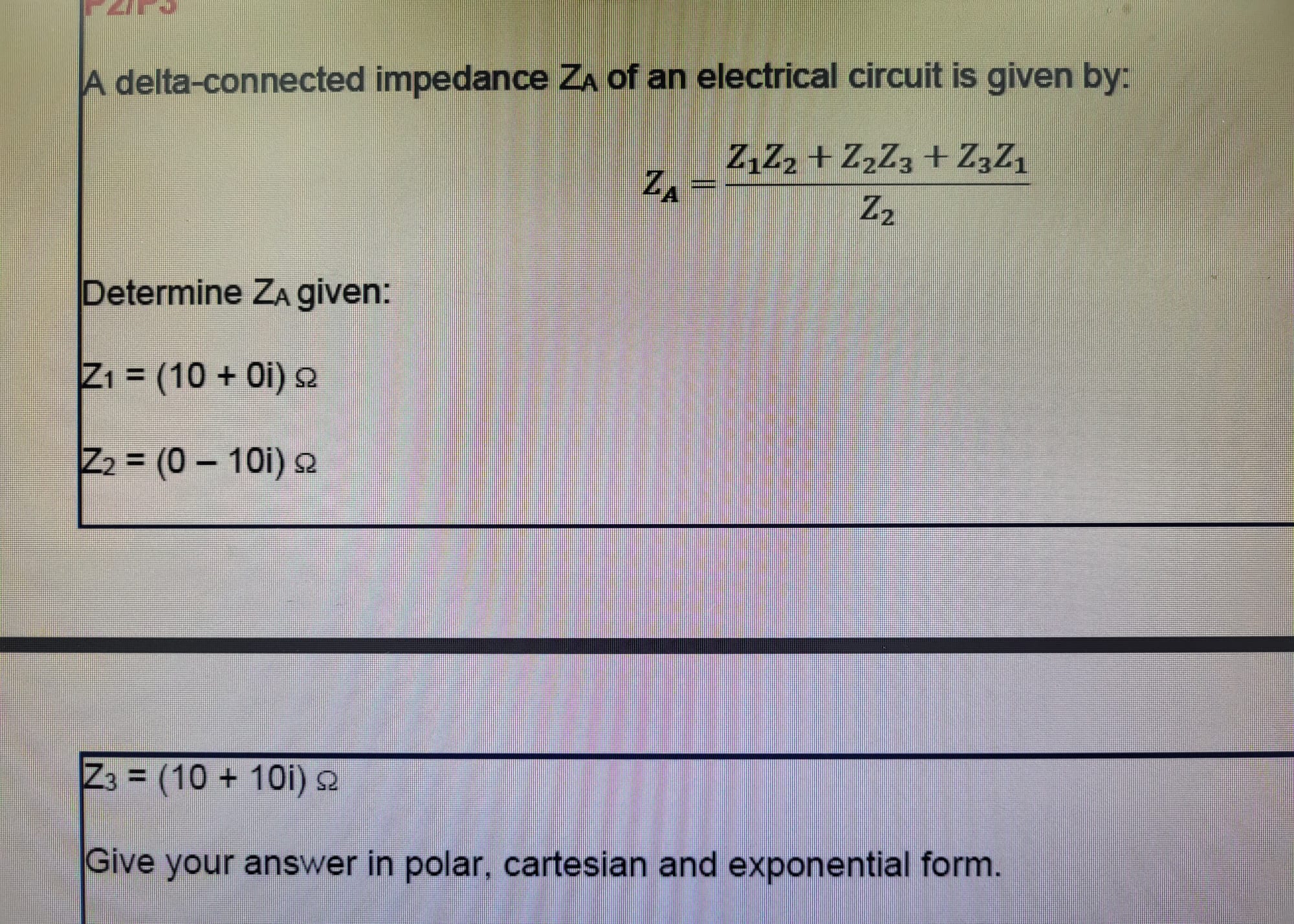 A delta-connected impedance ZA ﻿of an electrical | Chegg.com