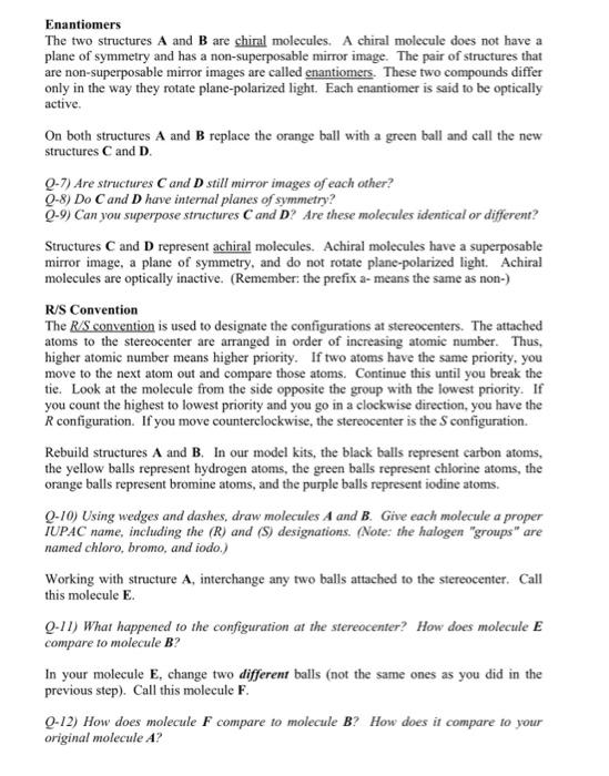 Solved Enantiomers The two structures A and B are chiral | Chegg.com