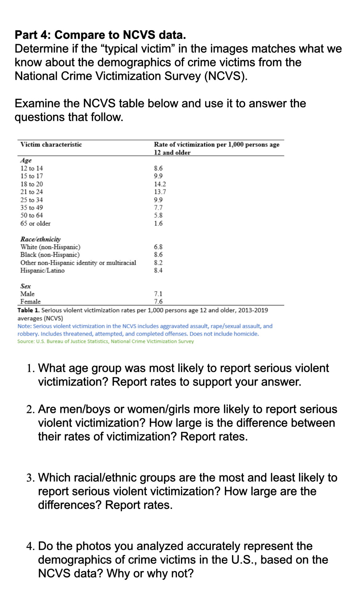 Solved Part 4: Compare to NCVS data.Determine if the | Chegg.com