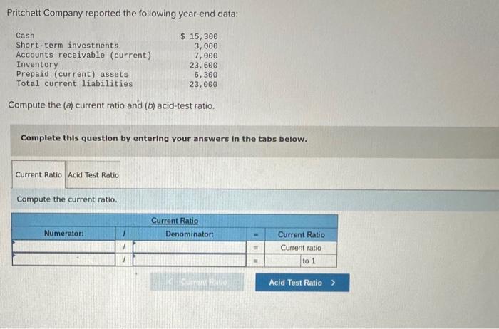 Solved Pritchett Company reported the following year-end | Chegg.com