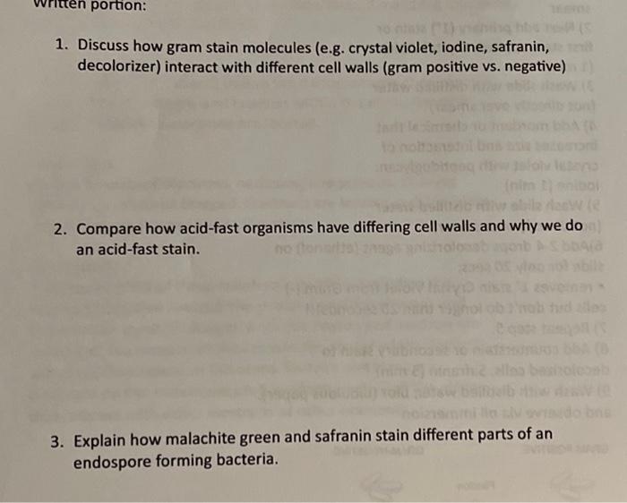 Solved 1. Discuss how gram stain molecules (e.g. crystal | Chegg.com