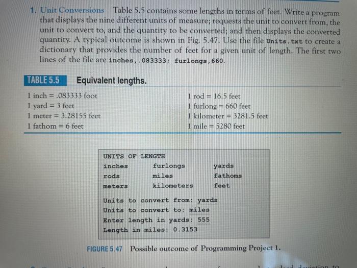 Solved 1. Unit Conversions Table 5.5 contains some lengths | Chegg.com