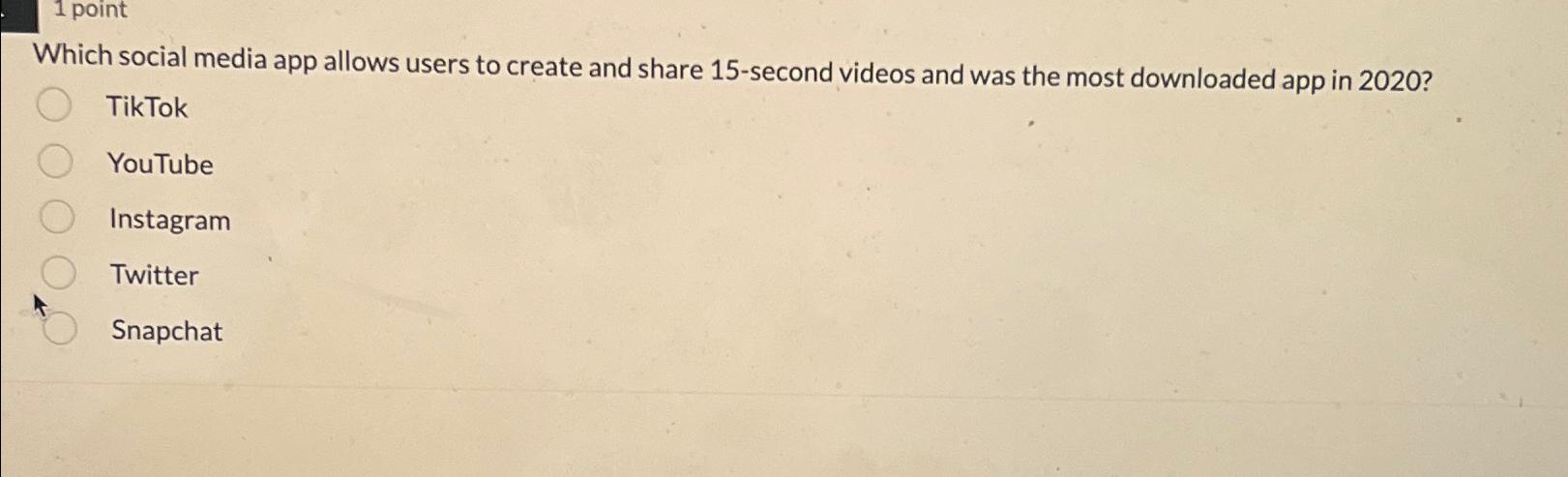 Solved 1 ﻿pointWhich social media app allows users to create | Chegg.com