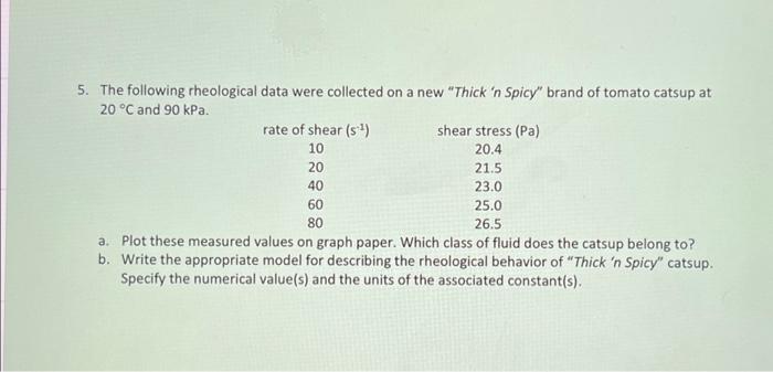 The following rheological data were collected on a | Chegg.com