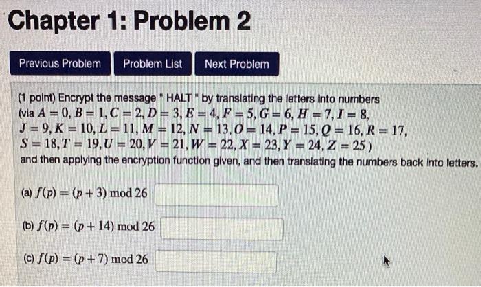 Solved 1 Point Encrypt The Message Math By Translating 3958
