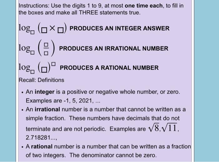 Solved Instructions: Use the digits 1 to 9, at most one time | Chegg.com
