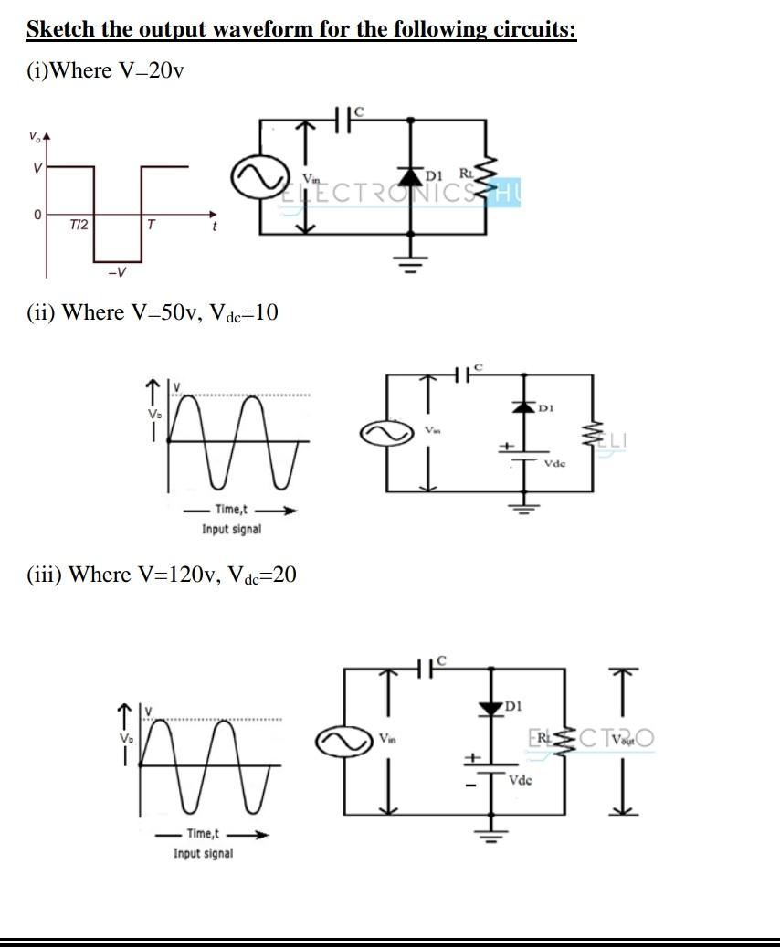 Solved Sketch the output waveform for the following | Chegg.com