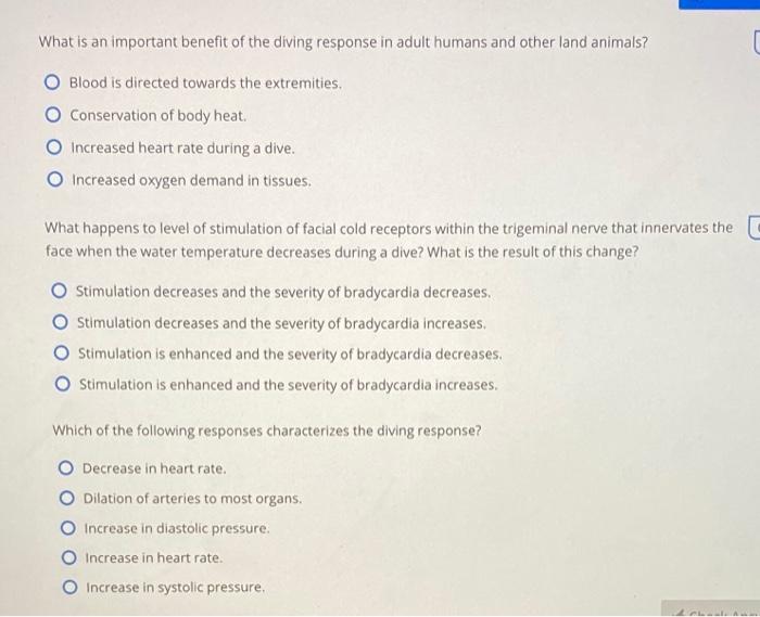 Solved What is an important benefit of the diving response | Chegg.com