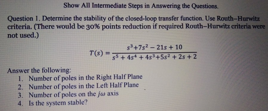 Solved Show All Intermediate Steps in Answering the | Chegg.com