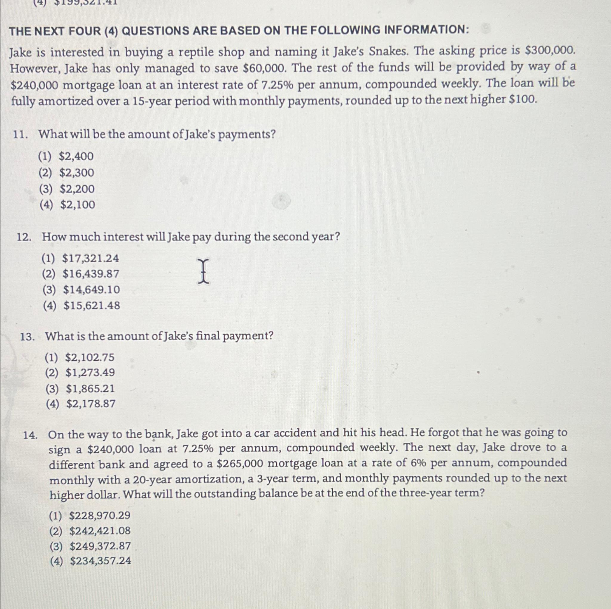 Solved THE NEXT FOUR (4) ﻿QUESTIONS ARE BASED ON THE | Chegg.com