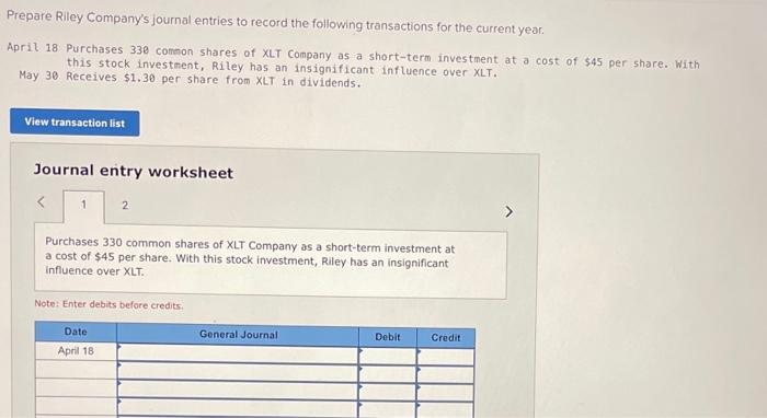 Solved Prepare Riley Company's journal entries to record the | Chegg.com