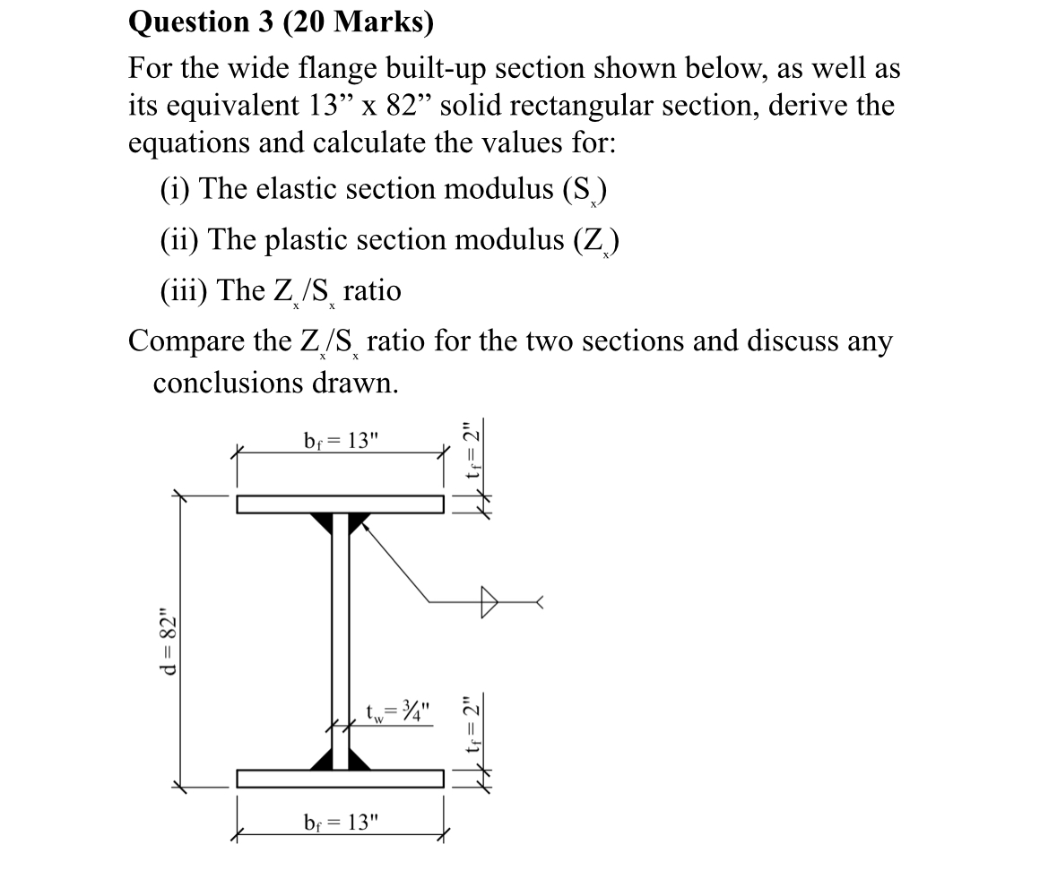 Solved Question 3 (20 ﻿Marks)For the wide flange built-up | Chegg.com