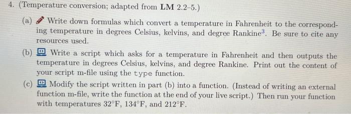 Solved 4. (Temperature conversion; adapted from LM 2.2-5.) | Chegg.com