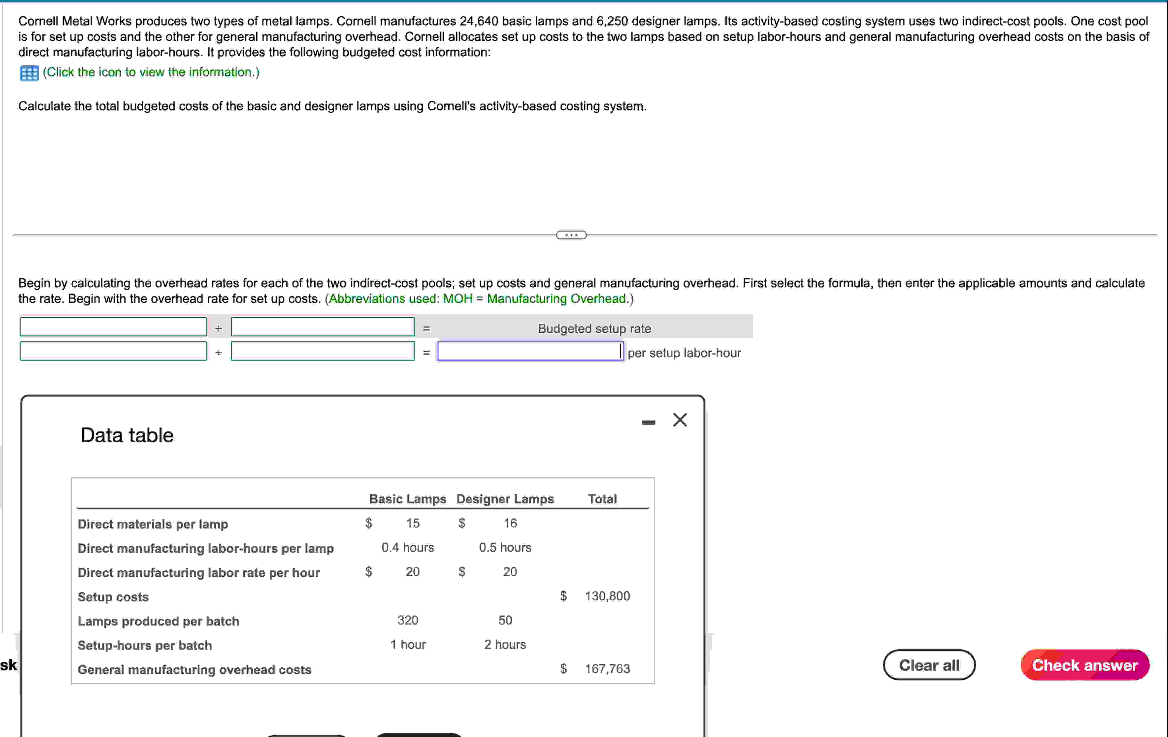 Solved direct manufacturing labor-hours. It provides the | Chegg.com