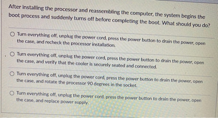 Solved After installing the processor and reassembling the | Chegg.com