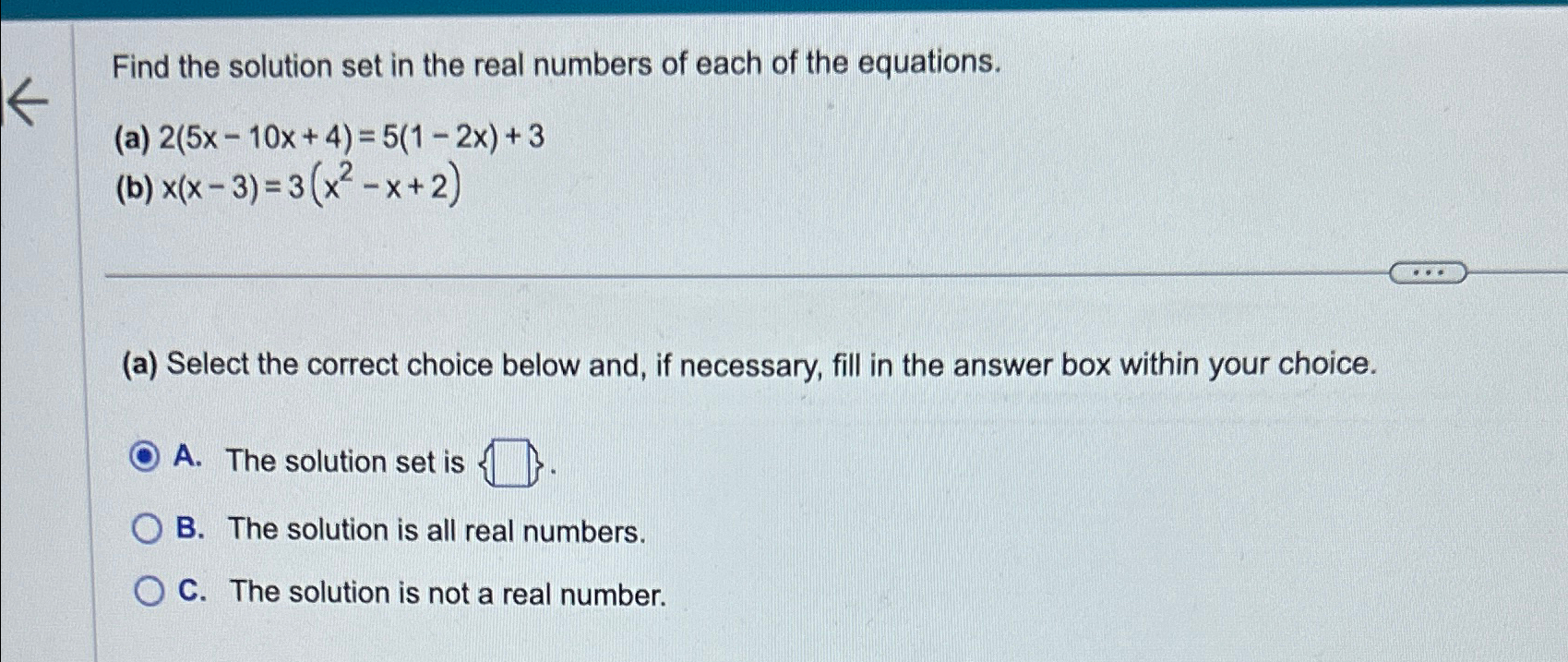 Solved Find the solution set in the real numbers of each of | Chegg.com