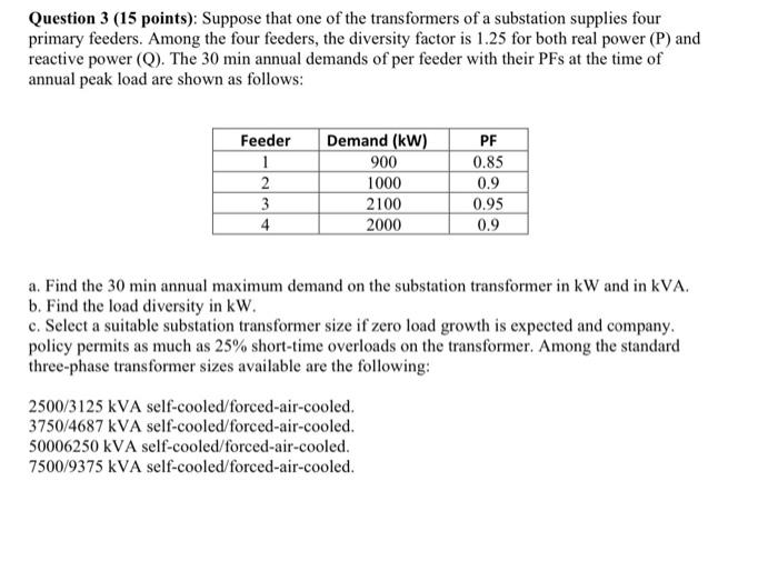 Question of POWER DISTRIBUTION SYSTEMS. Can you solve | Chegg.com