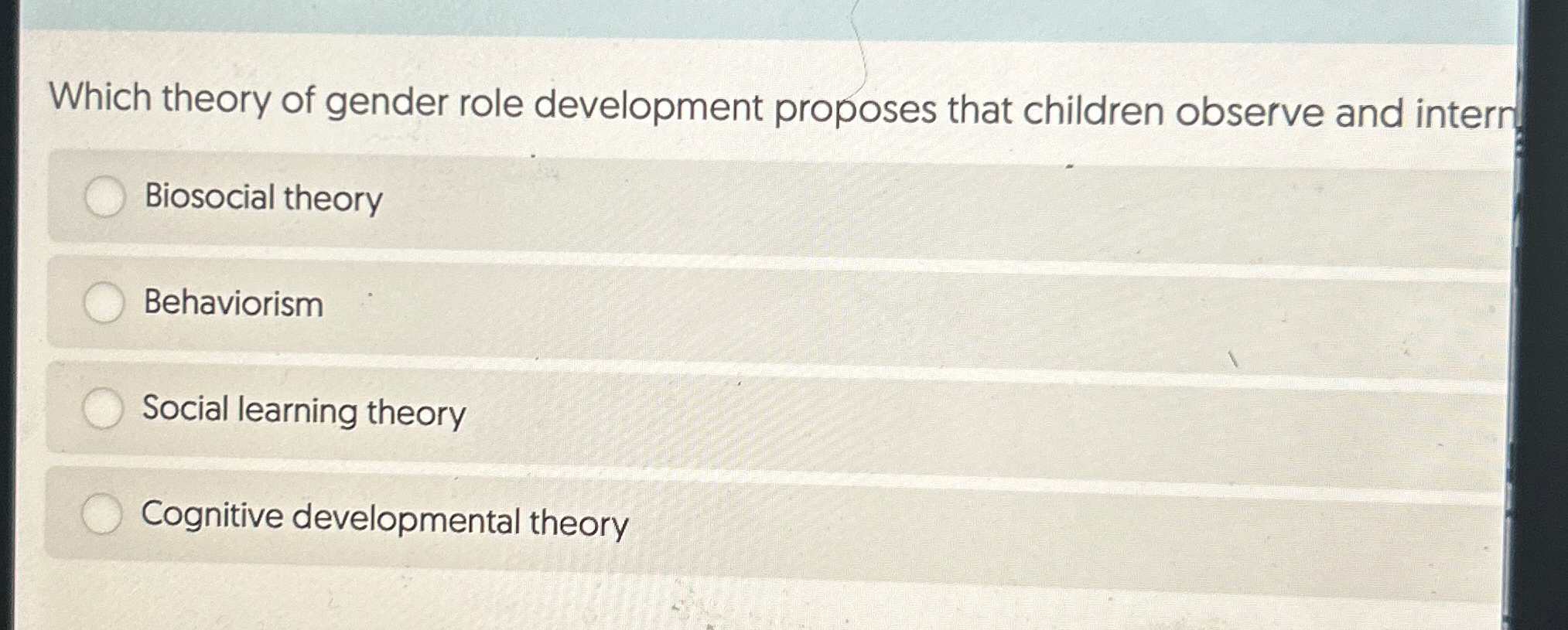 Solved Which theory of gender role development proposes that | Chegg.com