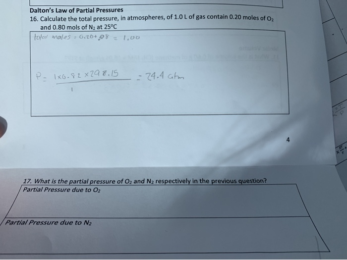 Solved Dalton's Law of Partial Pressures 16. Calculate the | Chegg.com