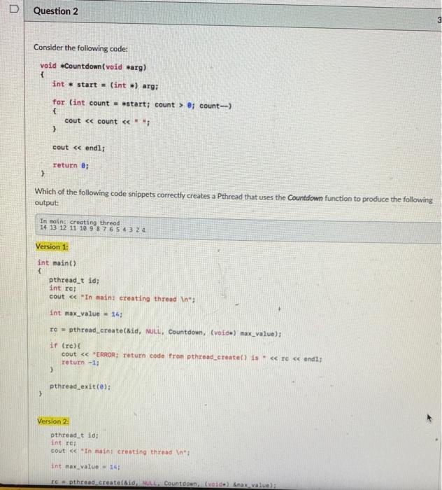 Solved Consider the following code: void *Countdown(void | Chegg.com