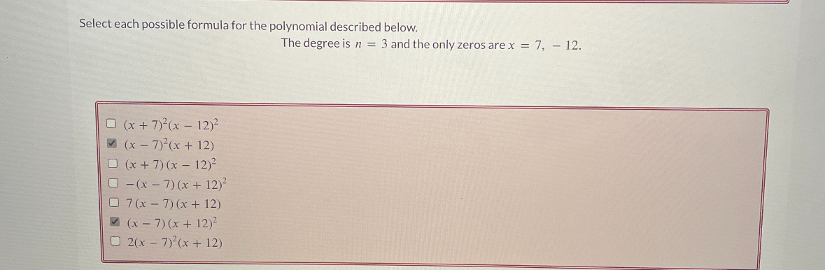 Solved Select each possible formula for the polynomial | Chegg.com