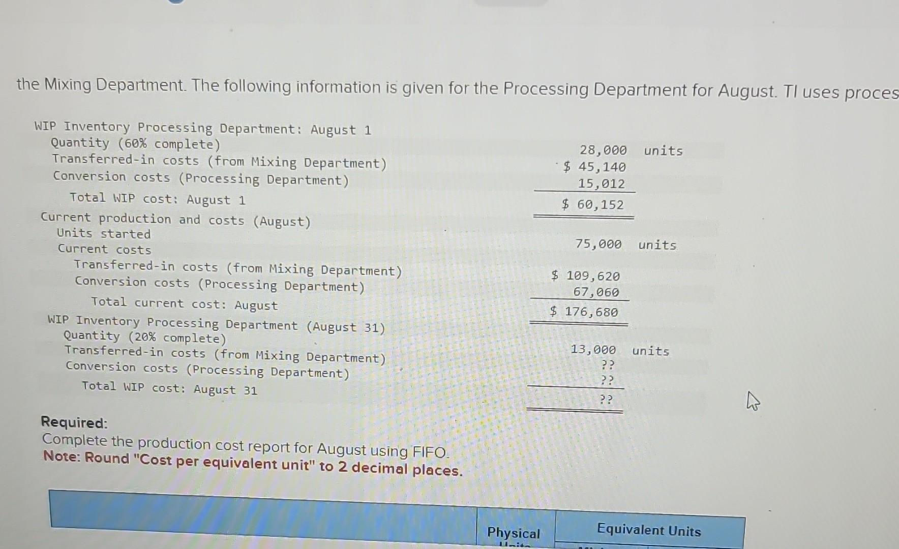 Exercise 8-49 (Algo) Prepare a Production Cost | Chegg.com