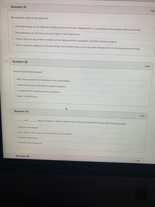 Solved Question 31 1 pt Monogenism refers to the idea that: | Chegg.com
