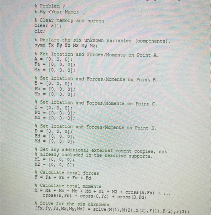 Solved Please help need matlab code for problem 4, template | Chegg.com