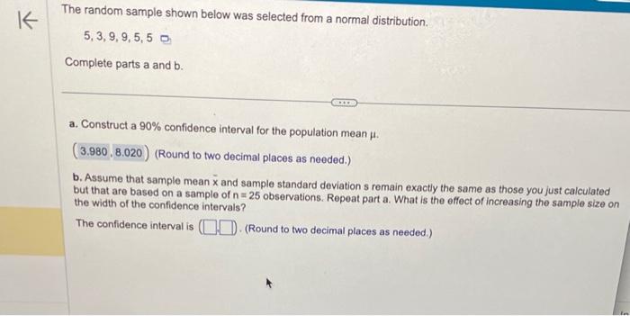 Solved The random sample shown below was selected from a | Chegg.com