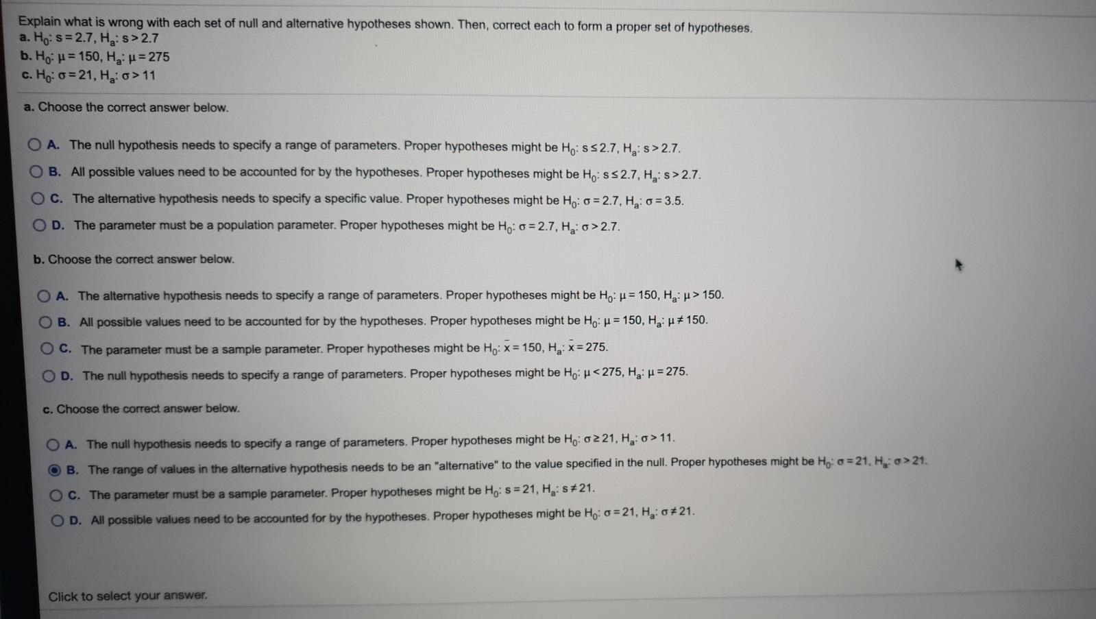 Solved Explain what is wrong with each set of null and | Chegg.com