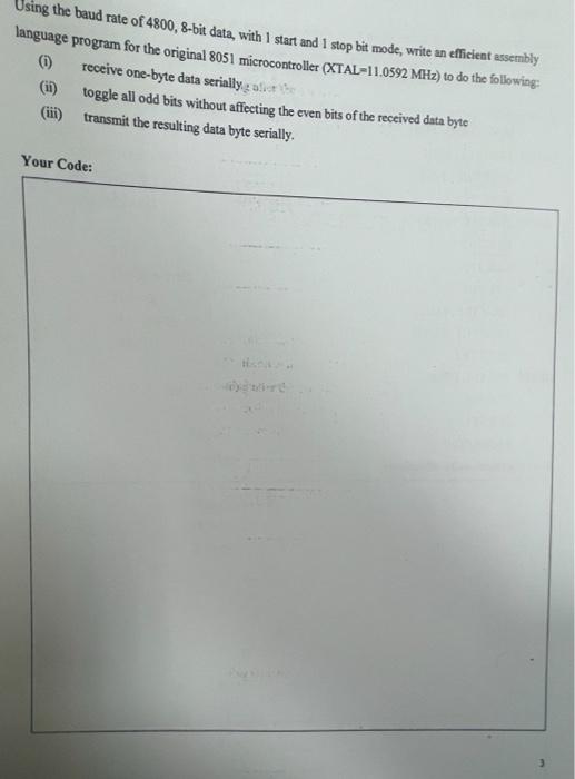 Solved Using the baud rate of 4800,8 -bit data, with 1 start | Chegg.com