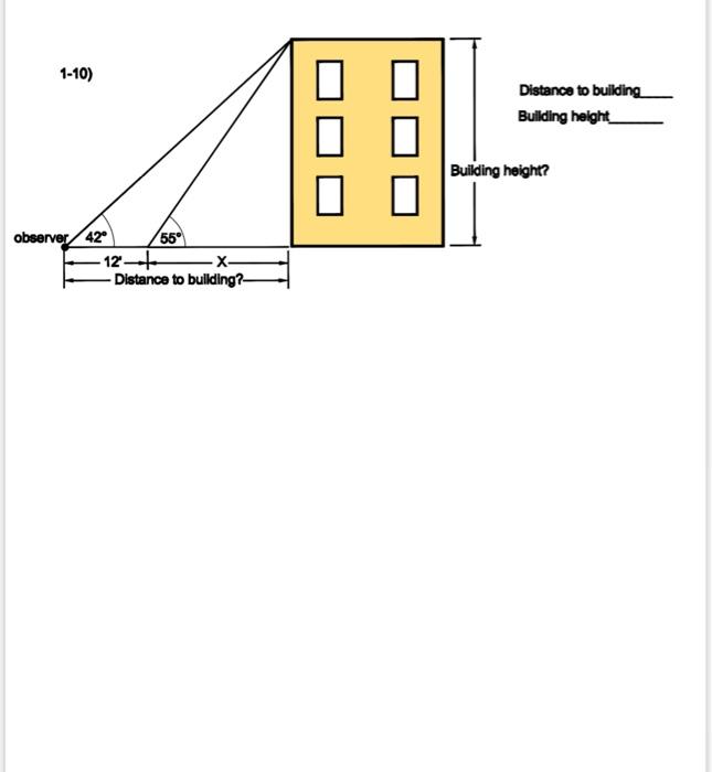 Solved 1-10) Distance to building Building height: Building | Chegg.com