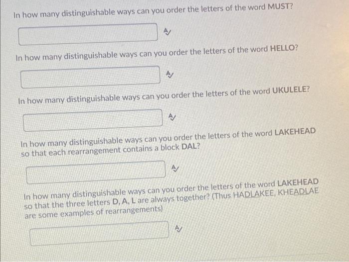 Solved In how many distinguishable ways can you order the | Chegg.com