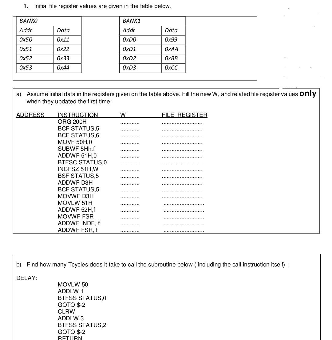 Solved 1. Initial file register values are given in the | Chegg.com