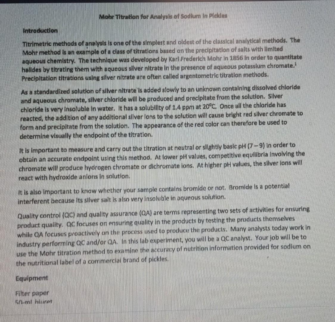 Solved Introdection Titrimetric methods of analysis is one | Chegg.com