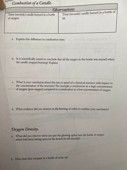 Solved Combustion of a Candle. Observations Time (seconds) | Chegg.com