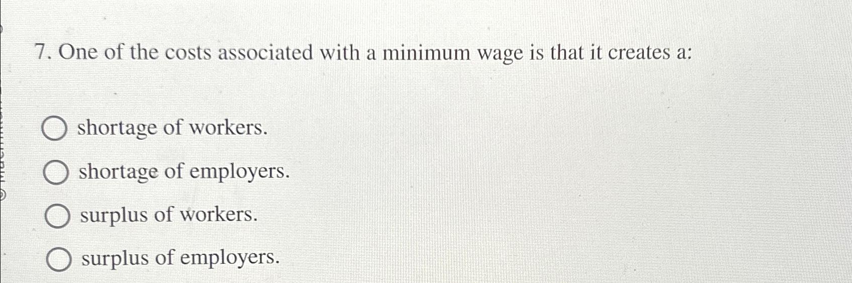 Solved One of the costs associated with a minimum wage is | Chegg.com
