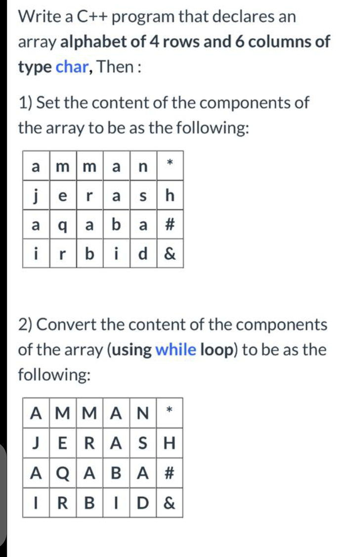 Solved Write A C Program That Declares An Array Alphabet