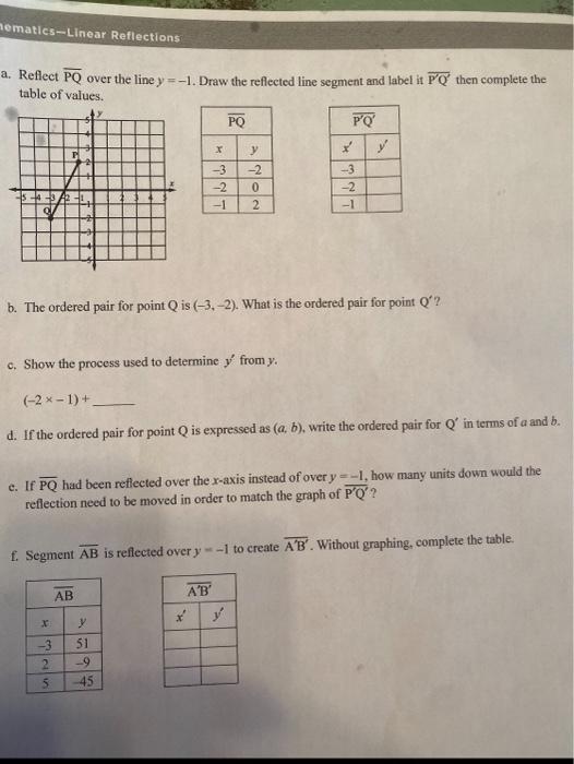 Solved hematics-Linear Reflections a. Reflect PQ over the | Chegg.com Solved hematics-Linear Reflections a. Reflect PQ over the | Chegg.com