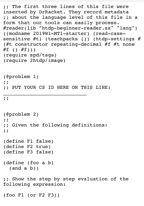 Solved ;; The first three lines of this file were inserted | Chegg.com