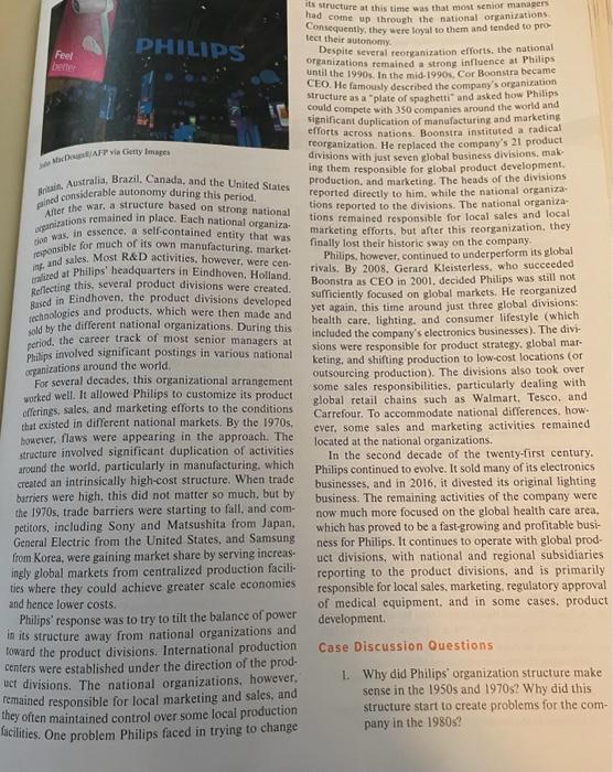 Solved Established in 1891 in Holland, Philips is one of the | Chegg.com