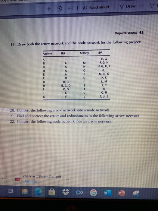 Solved 19. Draw both the arrow network and the node network | Chegg.com