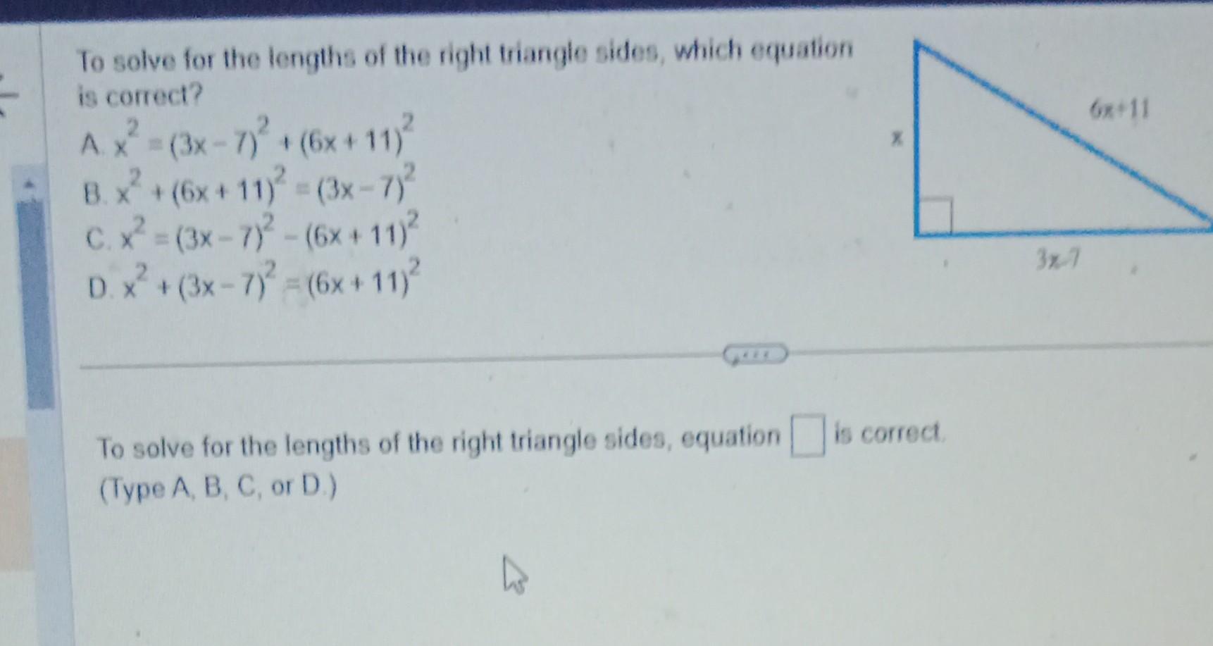 Solved To solve for the lengths of the right triangle sides, | Chegg.com