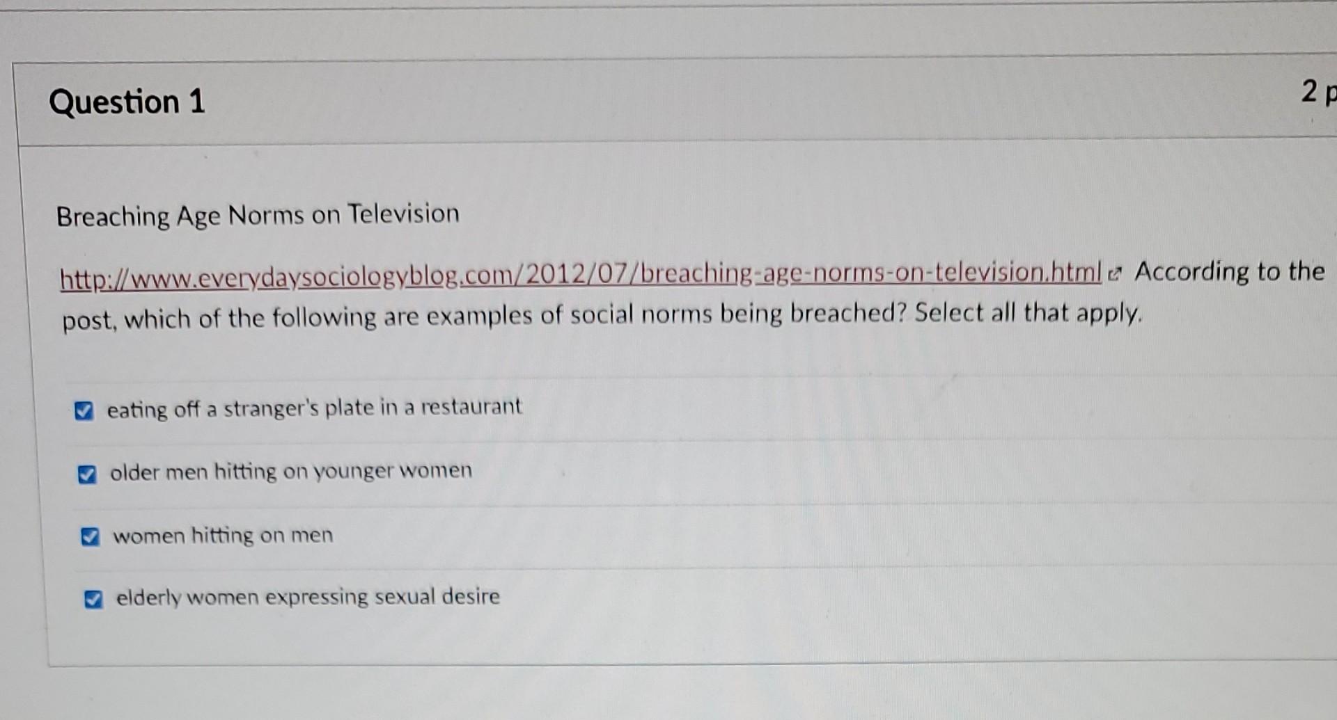 Question 1 Breaching Age Norms on Television | Chegg.com