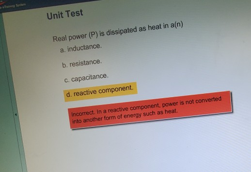 Solved Unit Test Real power (P) equals apparent power (S) | Chegg.com
