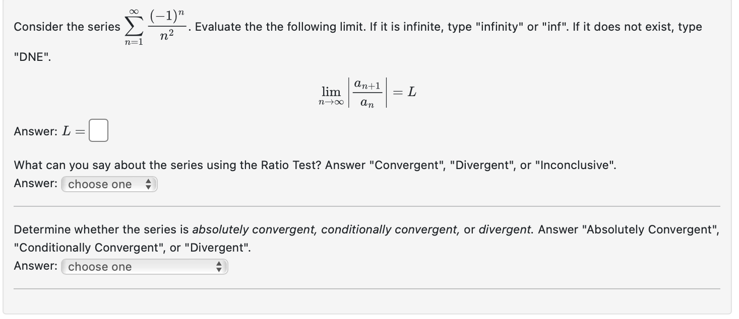 Solved Consider the series ∑n=1∞(-1)nn2. ﻿Evaluate the the | Chegg.com