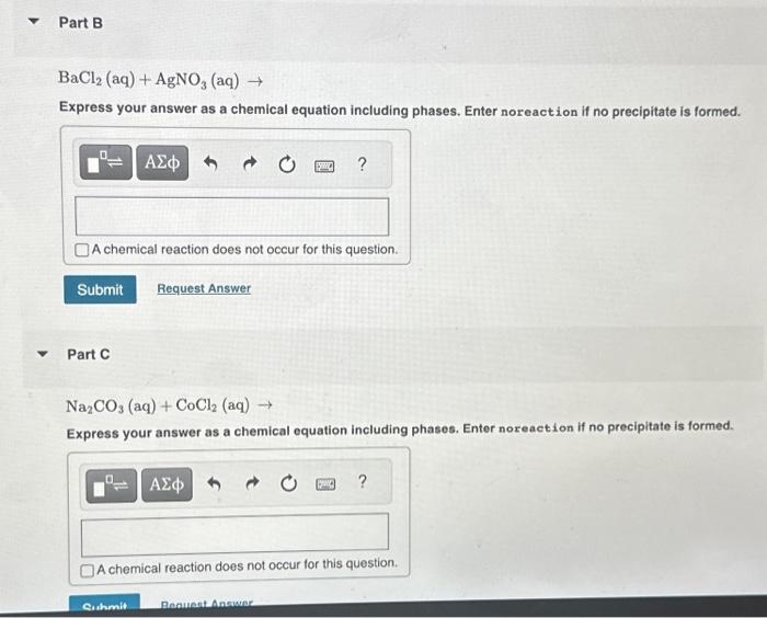 Solved Part B BaCl2 (aq) + AgNO3(aq) → Express your answer | Chegg.com